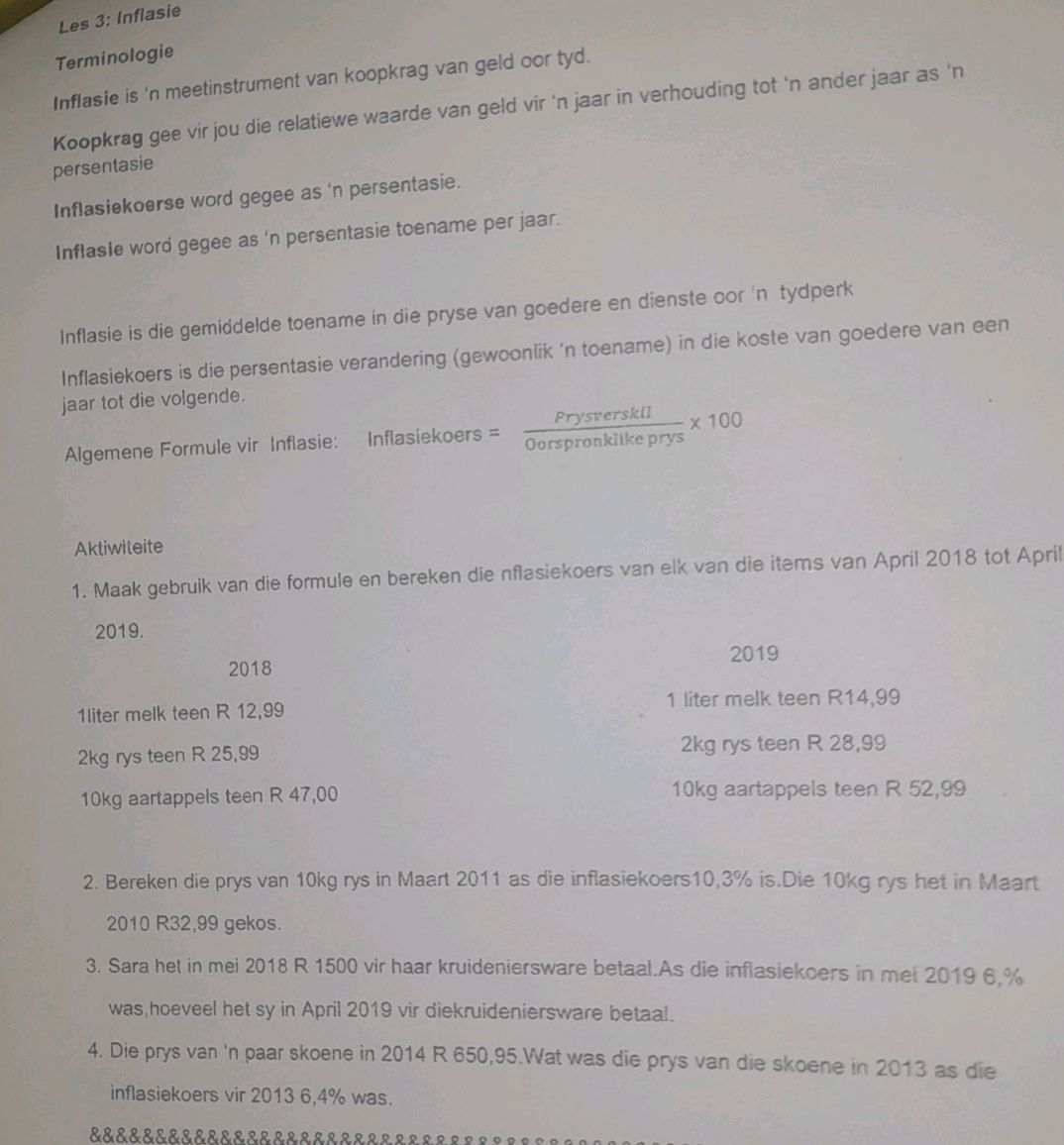 Algemene Formule vir Inflasie: Inflasiekoers | StudyX