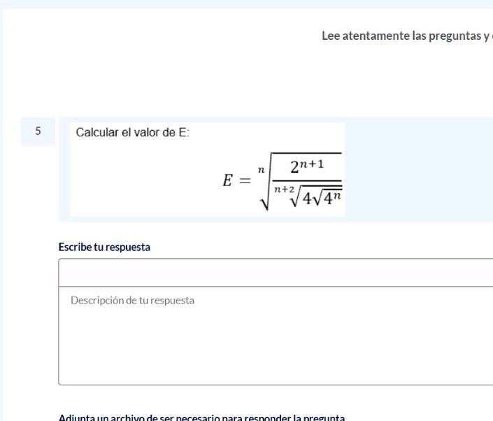 Calcular el valor de E: $E = [n]{ | StudyX