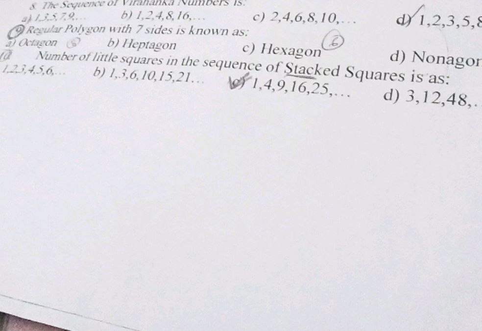 8. The Sequence of Virahanka Numbers is: a) | StudyX