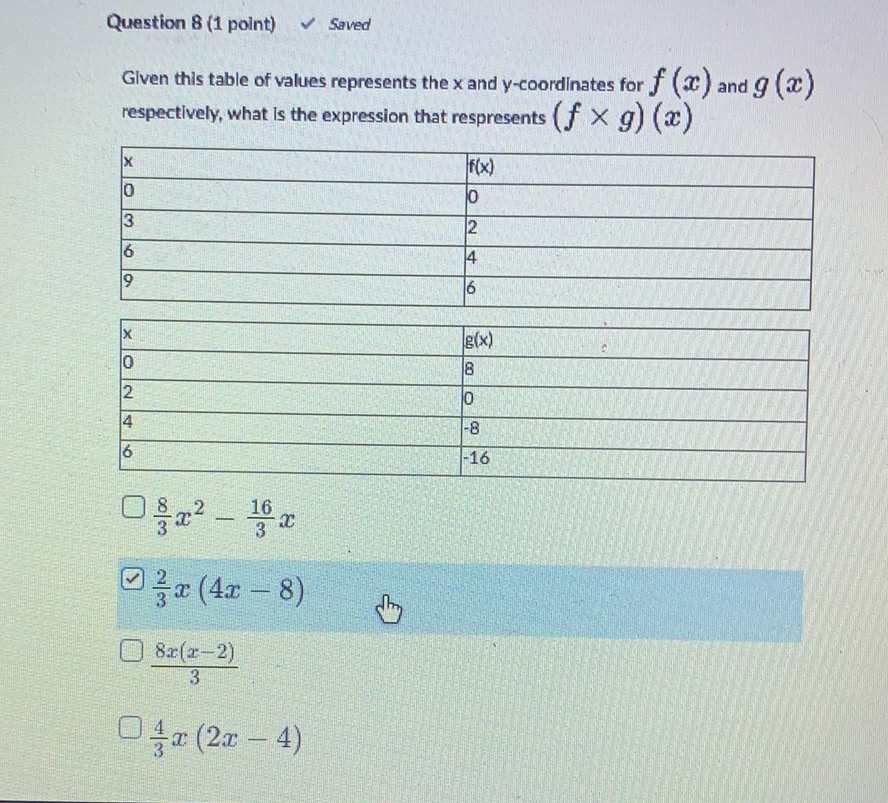 Given this table of values represents the x | StudyX