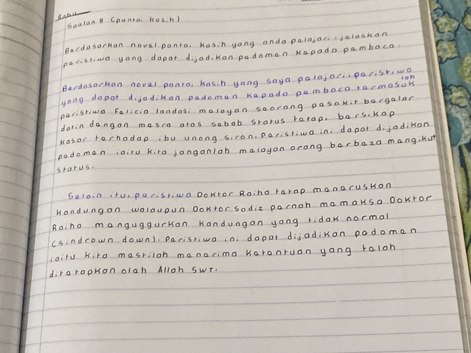 Soalan 8 (Cpantai Kasih) Berdasarkan novel | StudyX