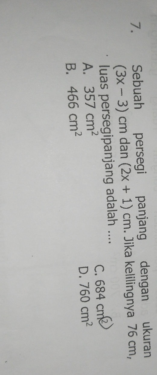 Sebuah persegi panjang dengan ukuran $(3x - | StudyX