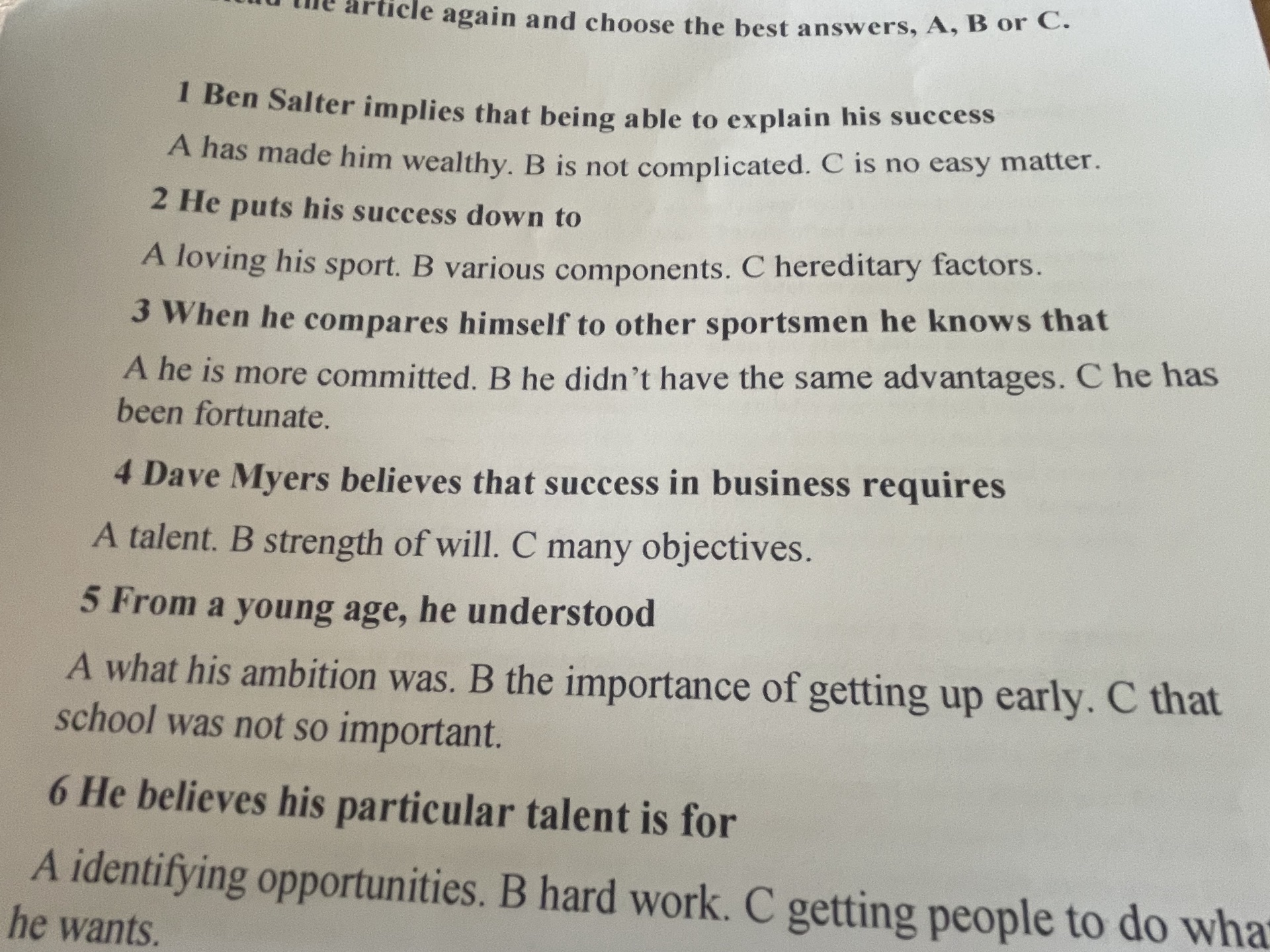 1 Ben Salter implies that being able to | StudyX