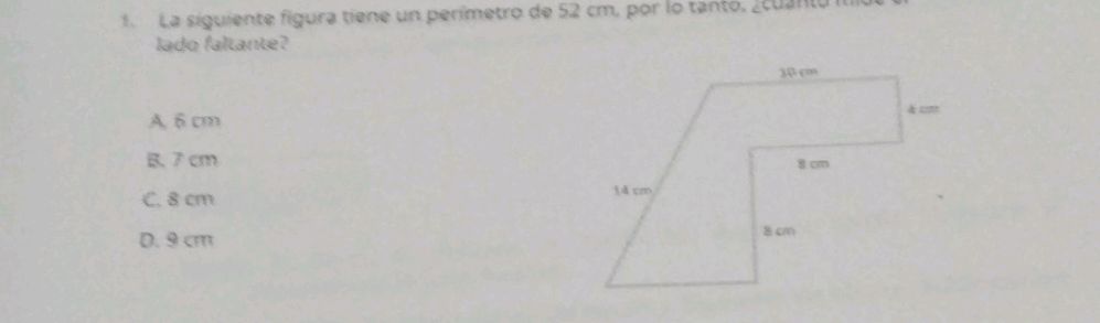 1. La siguiente figura tiene un perimetro de | StudyX