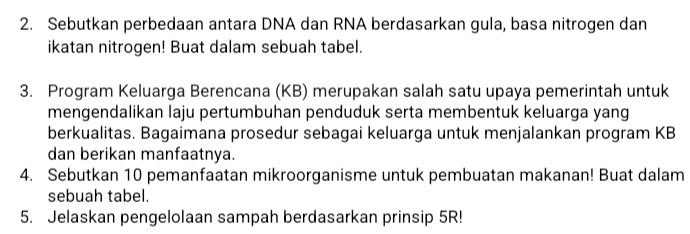 2. Sebutkan perbedaan antara DNA dan RNA | StudyX