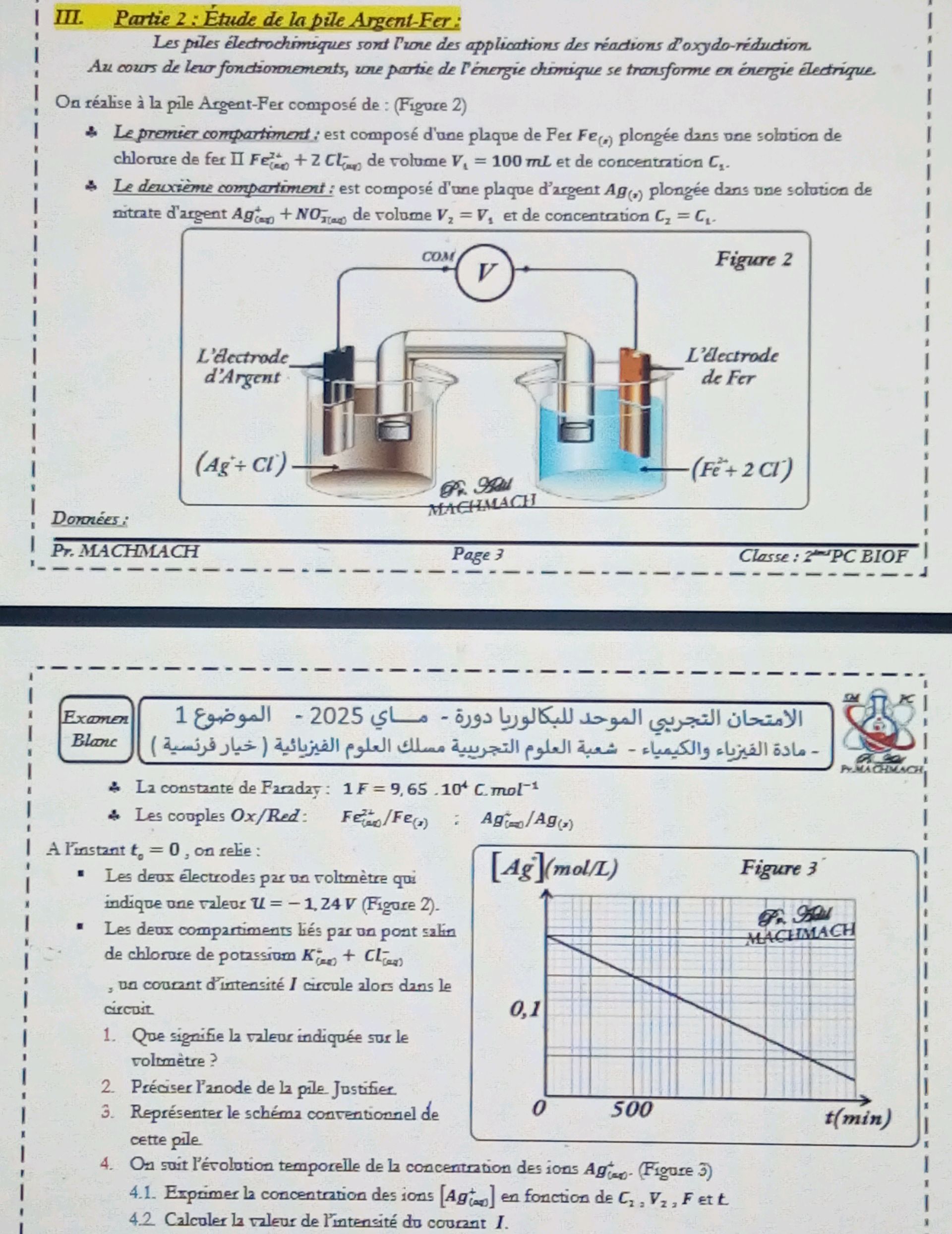 III. Partie 2 : Étude de la pile Argent-Fer: | StudyX