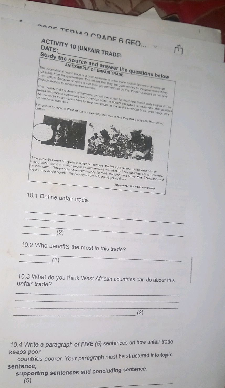 ACTIVITY 10 (UNFAIR TRADE) DATE: Study the | StudyX