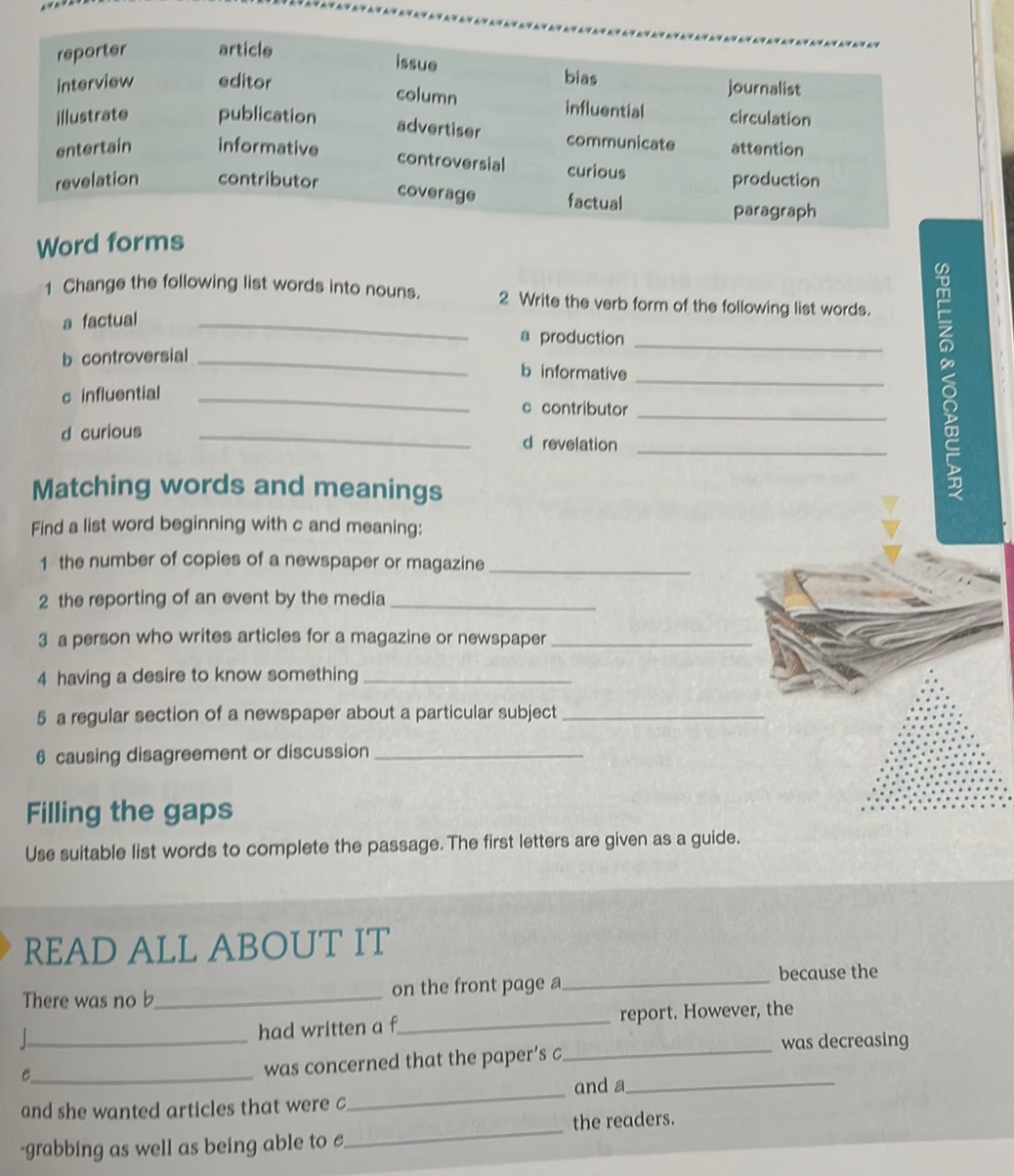 Word forms 1 Change the following list words | StudyX