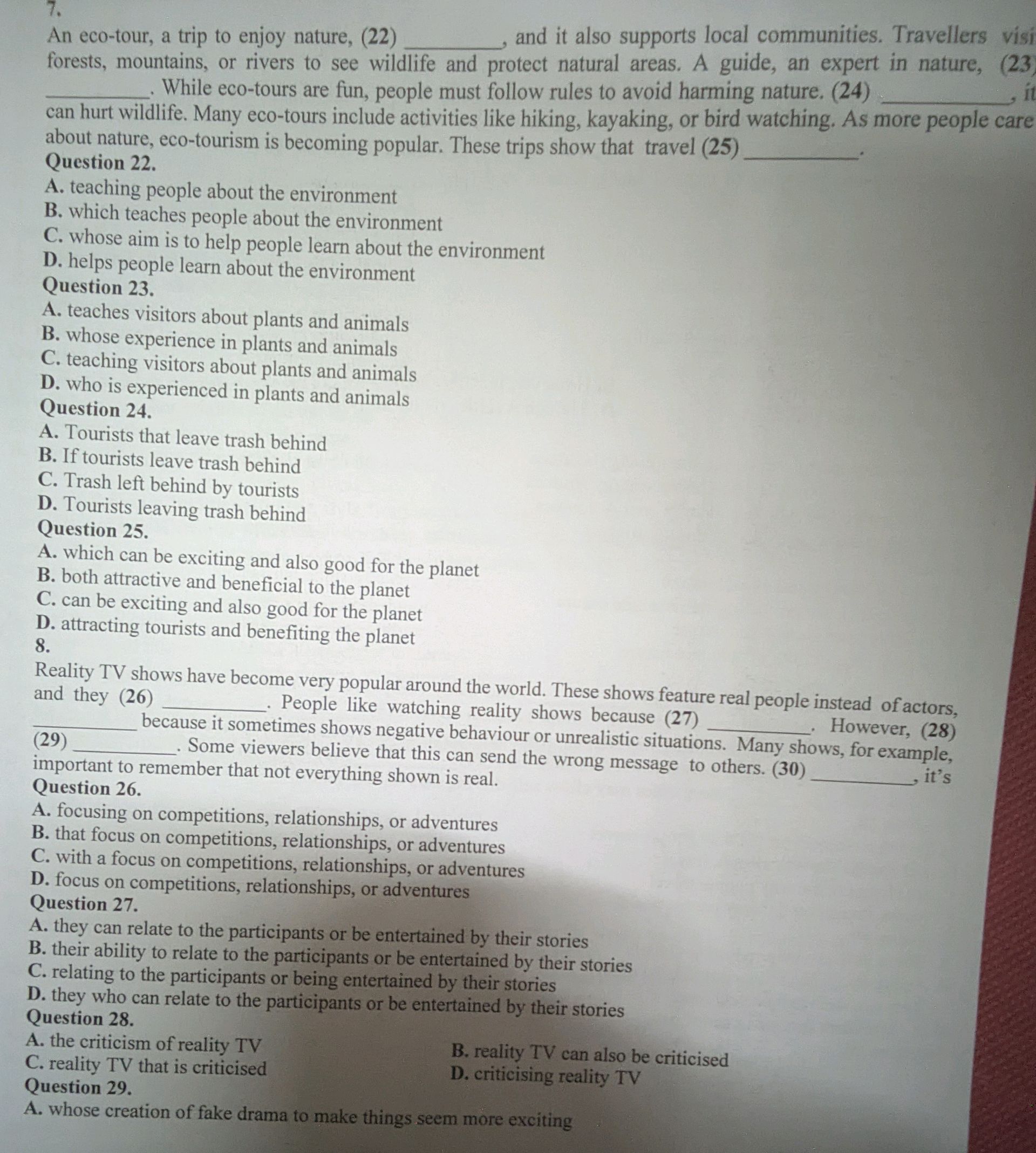 7. An eco-tour, a trip to enjoy nature, (22) | StudyX