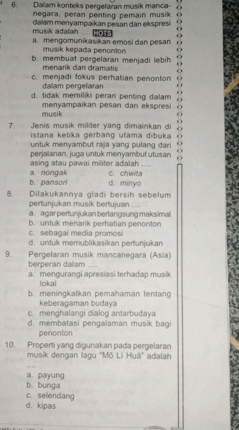 6. Dalam konteks pergelaran musik | StudyX