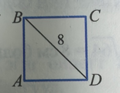The image shows a square with a diagonal of | StudyX