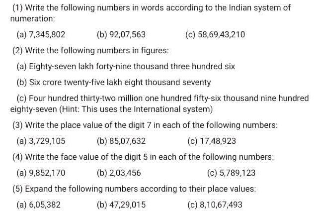 (1) Write the following numbers in words | StudyX