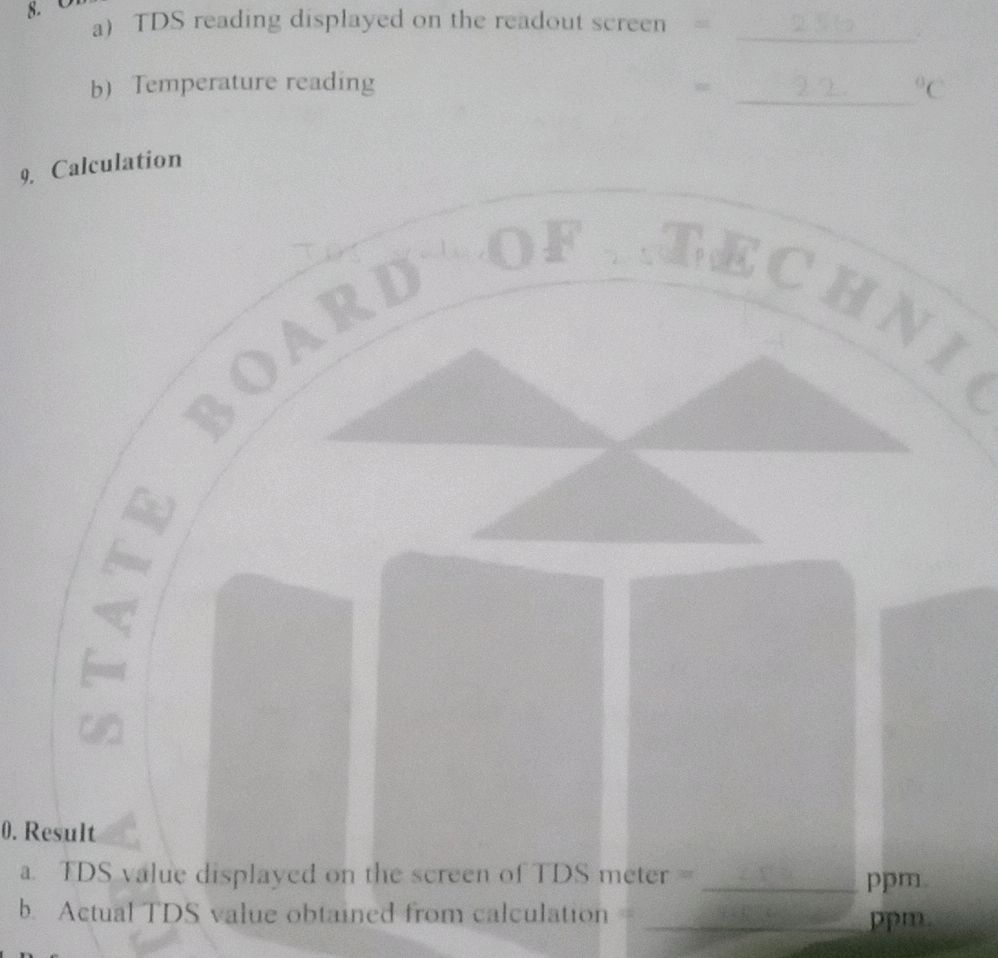 8. a) TDS reading displayed on the readout | StudyX