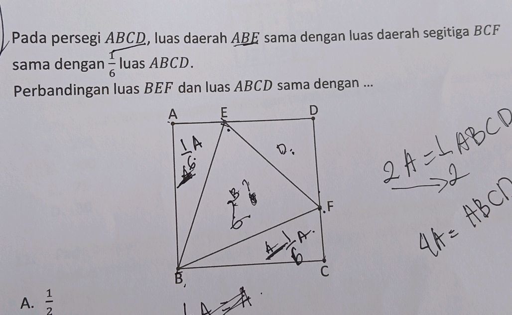 Pada persegi ABCD, luas daerah ABE sama | StudyX