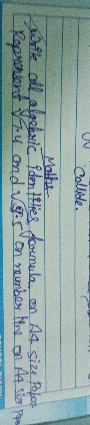 Write all algebraic identities formula on A4 | StudyX