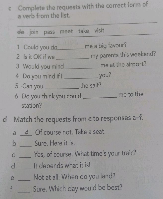 c Complete the requests with the correct | StudyX