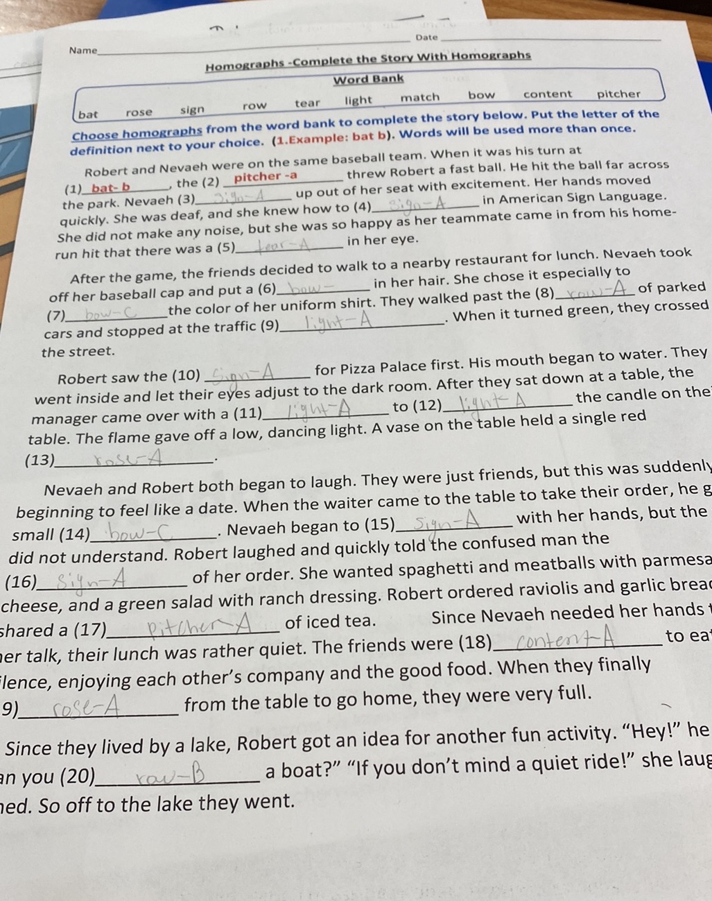 Homographs - Complete the Story With | StudyX