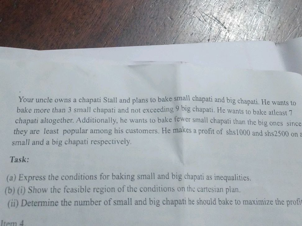Your uncle owns a chapati Stall and plans to | StudyX