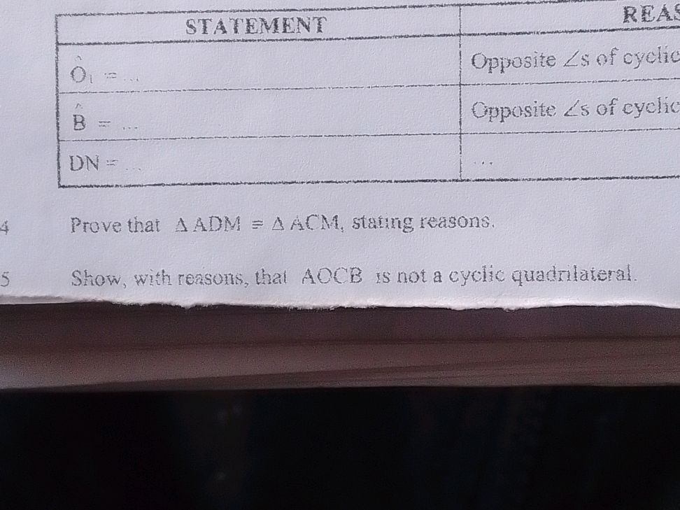 Prove that $ ADM = ACM$, stating reasons. | StudyX