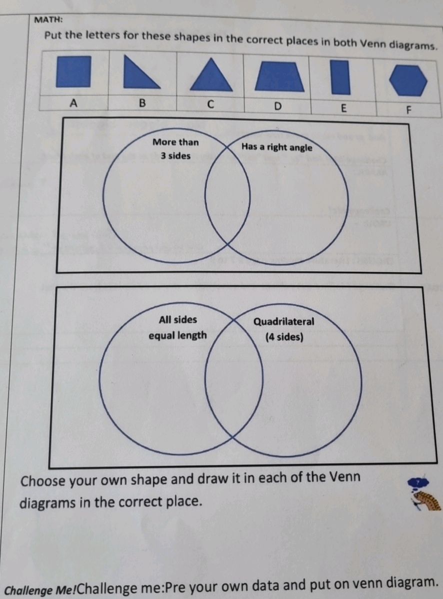 Put the letters for these shapes in the | StudyX