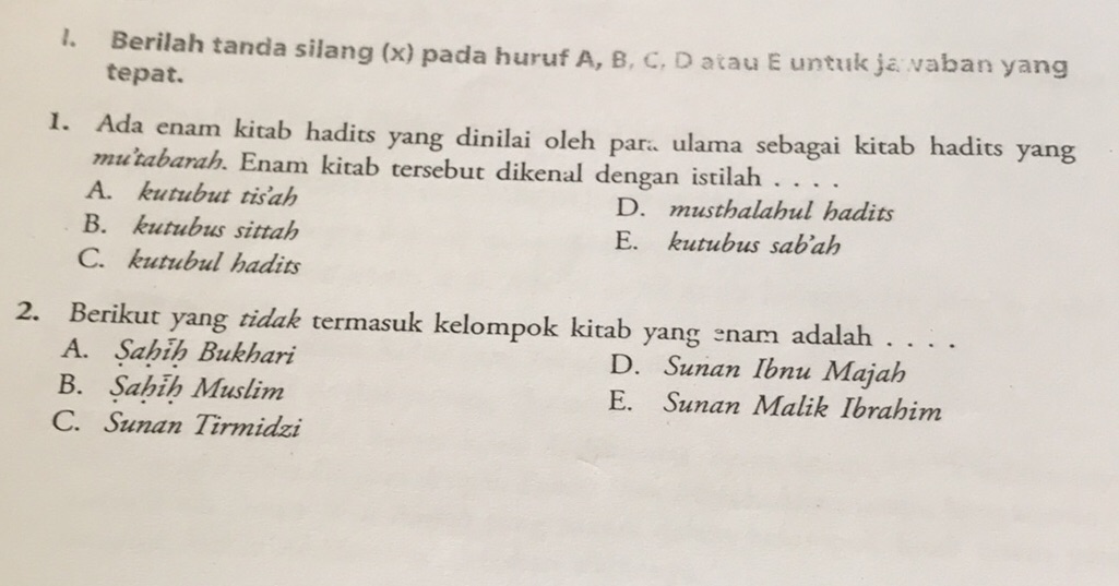 1. Berilah tanda silang (x) pada huruf A, B, | StudyX