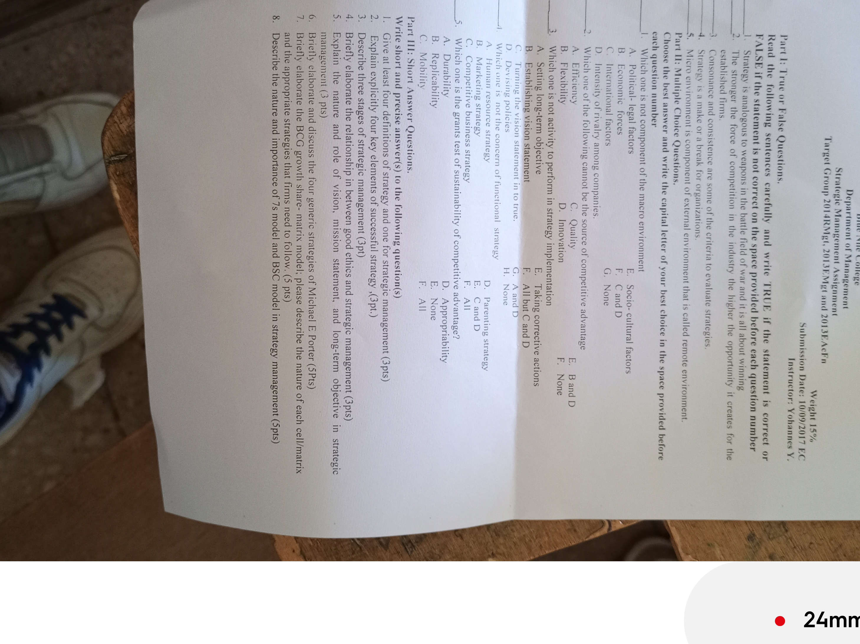 Part I: True or False Questions. Read the | StudyX