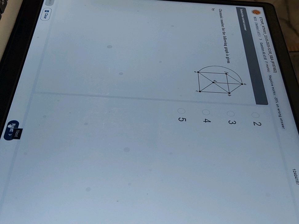 Chromatic number for the following graph is | StudyX