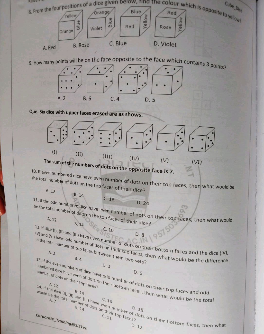 8. From the four positions of a dice given | StudyX