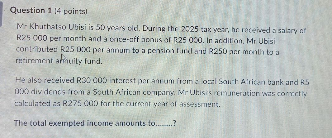 Question 1 (4 points) Mr Khuthatso Ubisi is | StudyX