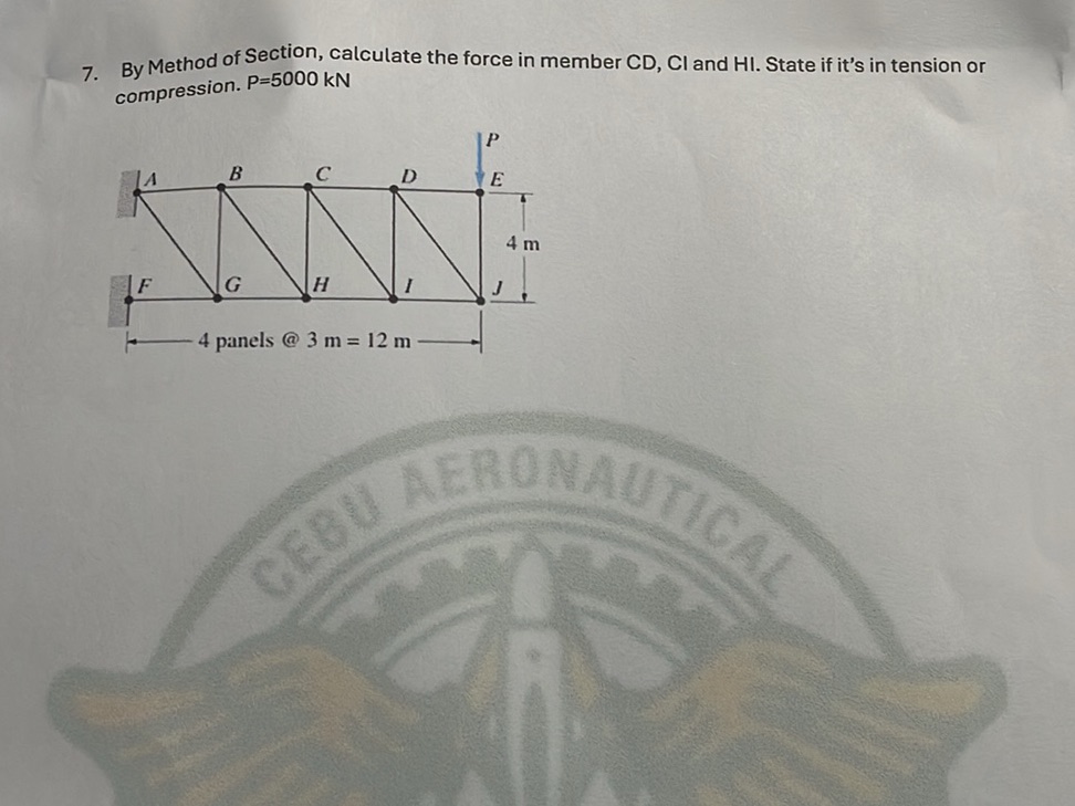 7. By Method of Section, calculate the force | StudyX