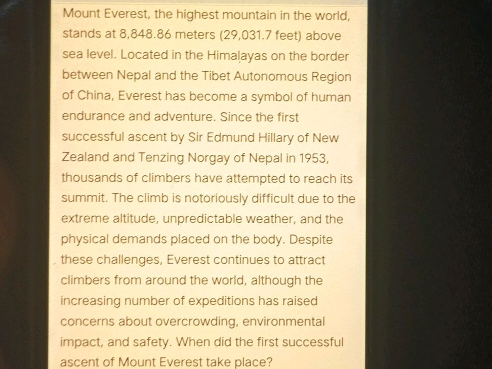 When did the first successful ascent of | StudyX