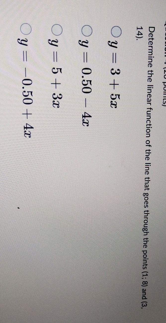 Determine the linear function of the line | StudyX