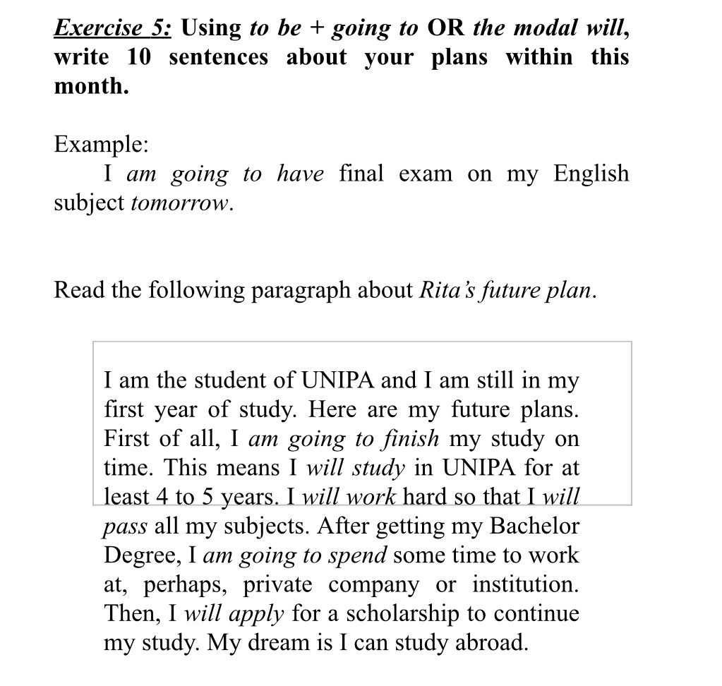 Exercise 5: Using to be + going to OR the | StudyX