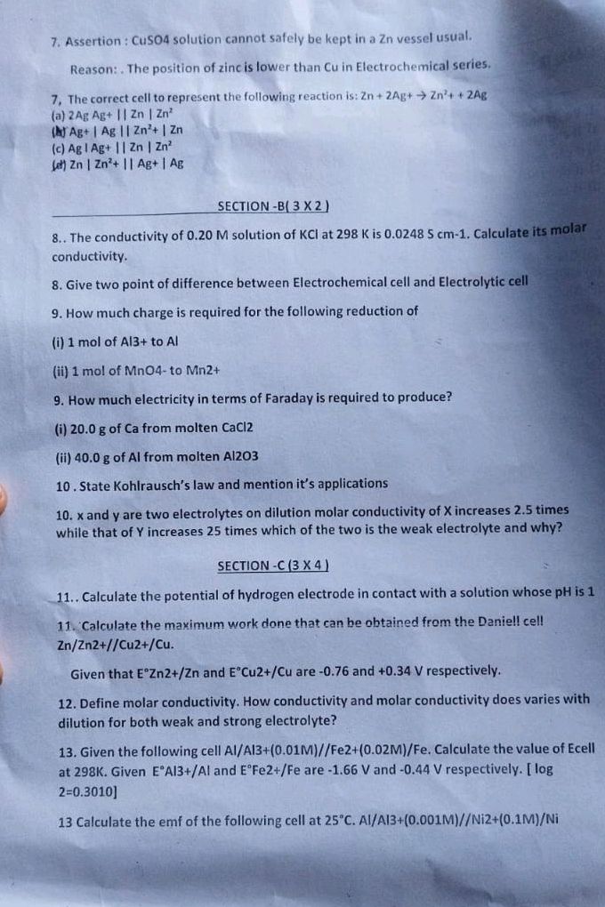 7. Assertion: CuSO₄ solution cannot safely | StudyX