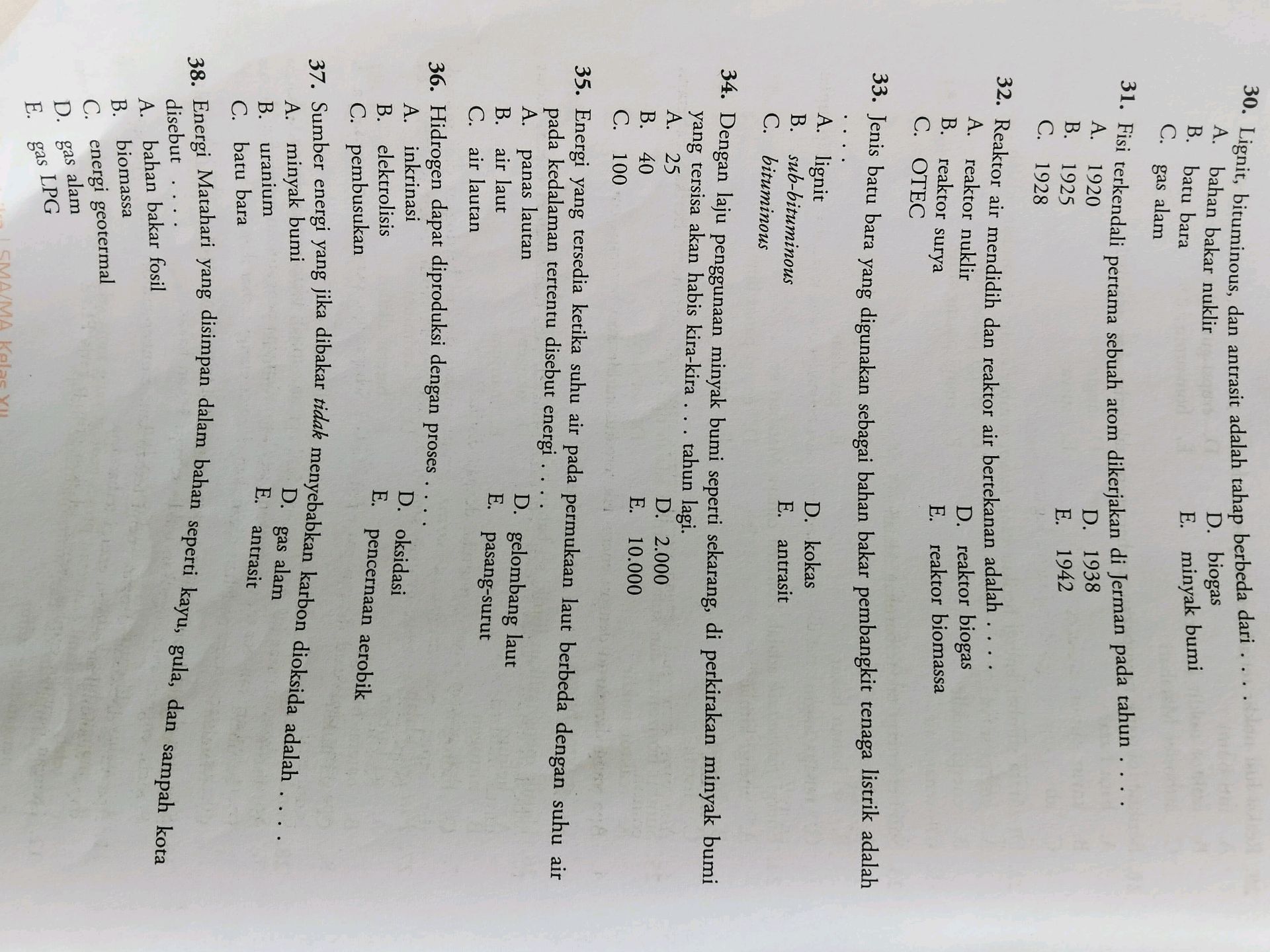 30. Lignit, bituminous, dan antrasit adalah | StudyX
