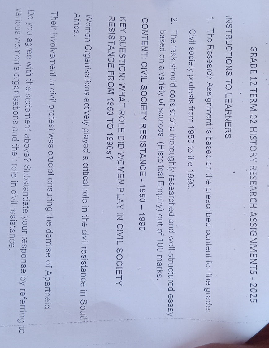 GRADE 12 TERM 02 HISTORY RESEARCH