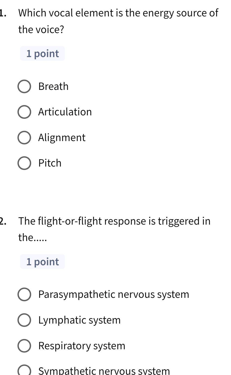 1. Which vocal element is the energy source | StudyX