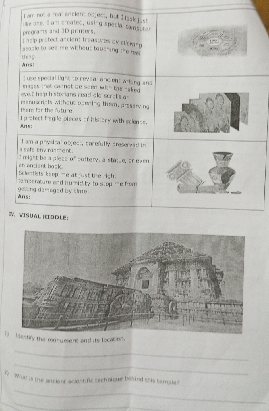 IV. VISUAL RIDDLE: 1) Identify the monument | StudyX