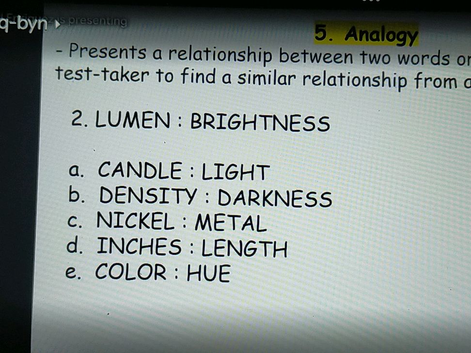 2. LUMEN : BRIGHTNESS a. CANDLE : LIGHT b. | StudyX