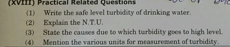 (1) Write the safe level turbidity of | StudyX