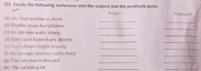 Q4. Divide the following sentences into the | StudyX