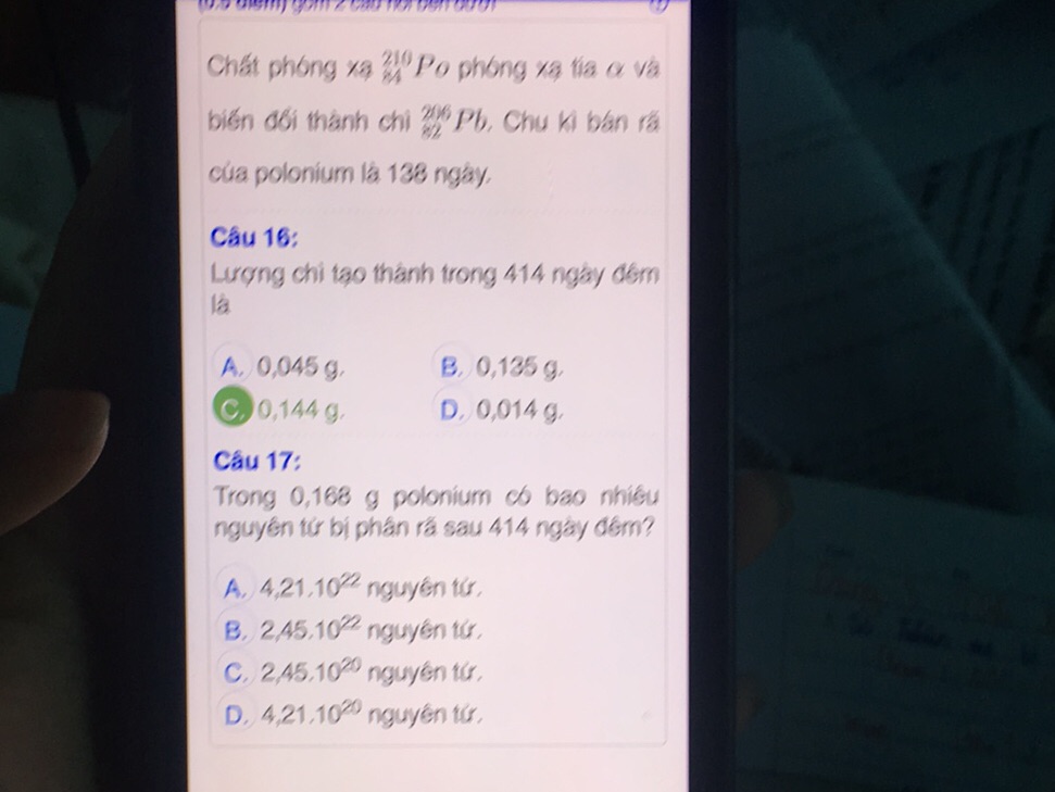 Chất phóng xạ $^{210}_{84}Po$ phóng xạ tia $ | StudyX