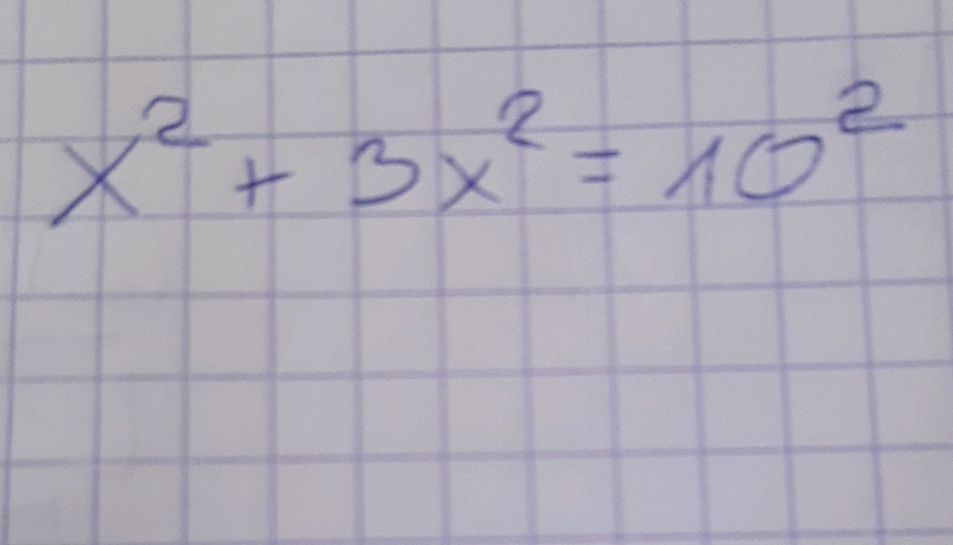 Solving Quadratic Equation: x^2 + 3x^2 = 10^2 | StudyX