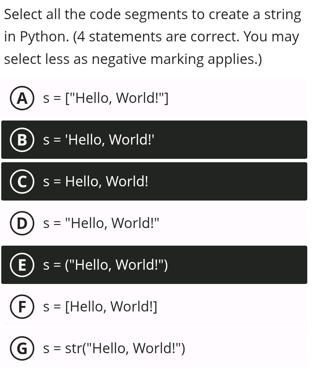 Select all the code segments to create a | StudyX