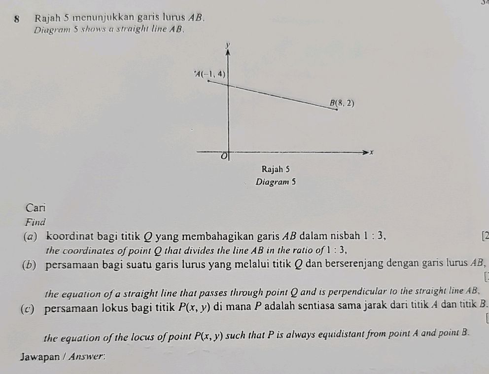 Rajah 5 menunjukkan garis lurus AB. Diagram | StudyX