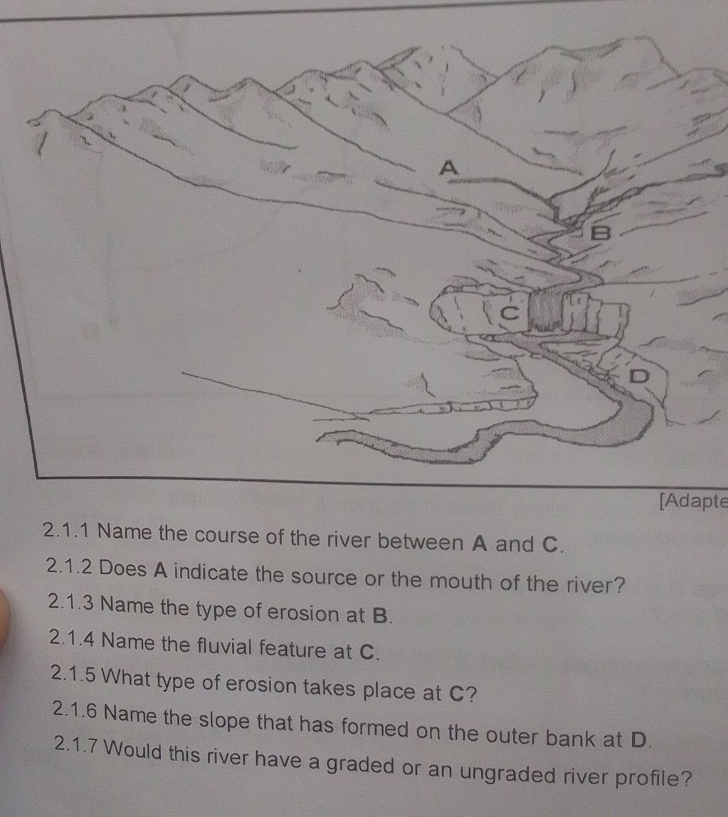 2.1.1 Name the course of the river between A | StudyX