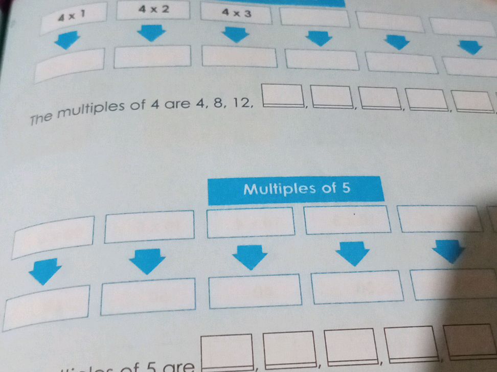 The multiples of 4 are 4, 8, 12, ____, ____, | StudyX