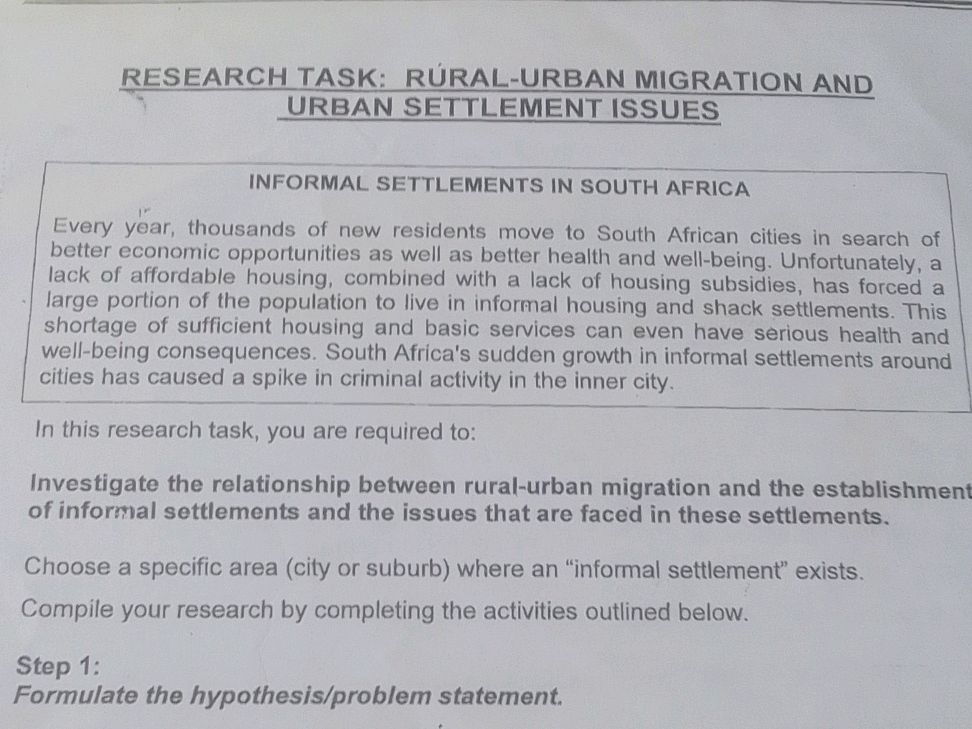 RESEARCH TASK: RÚRAL-URBAN MIGRATION AND | StudyX