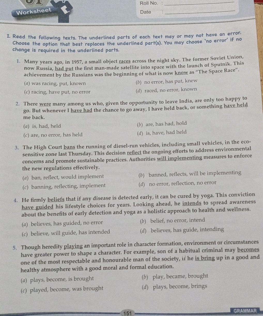 I. Read the following texts. The underlined | StudyX