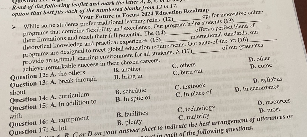 Read of the following leaflet and mark the | StudyX